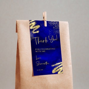Royal Blue and Gold Favor Tag Template Rectangle Gift Tag Template ...