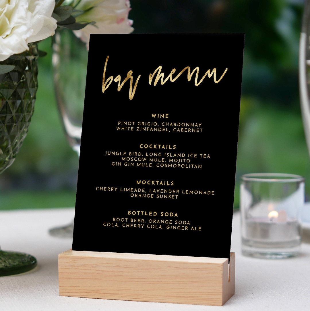 Editable Modern Menu Template - Black and Gold - Drink Menu Event Menu ...