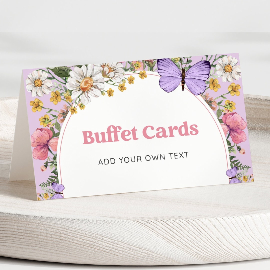 Wildflower Food Labels Buffet Card Template - Pink + Purple Wildflower ...