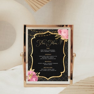 Black Pink and Gold Bar Menu Template Drink Menu Event Menu Template ...