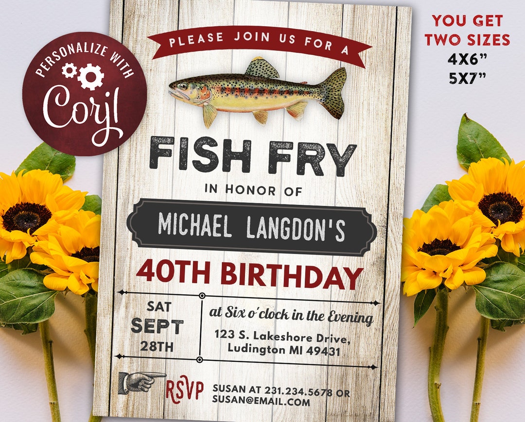 ANY AGE Fish Fry Invitation Birthday Party Invite Digital Instant ...