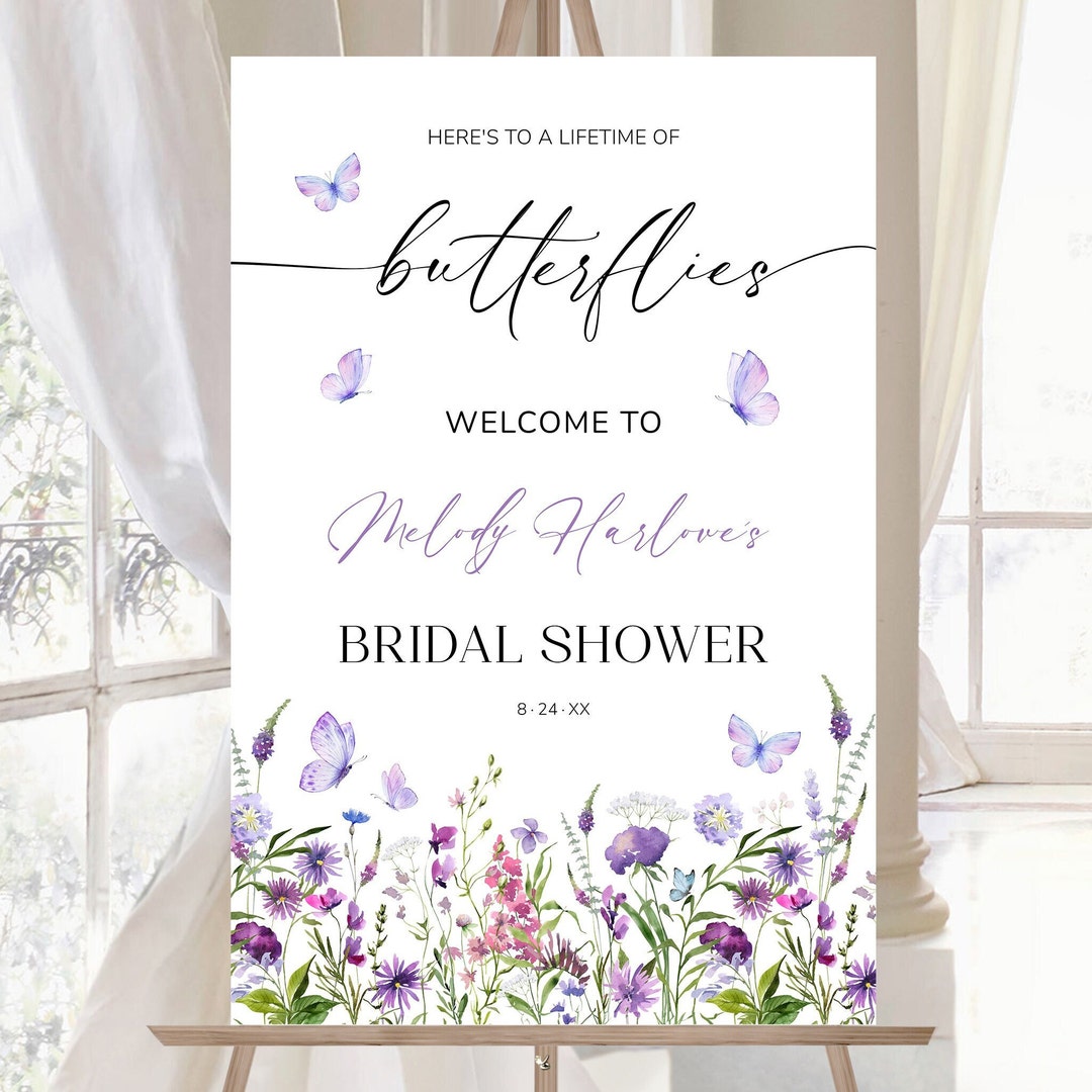 Butterfly Bridal Shower Welcome Sign Template - Lifetime of Butterflies ...