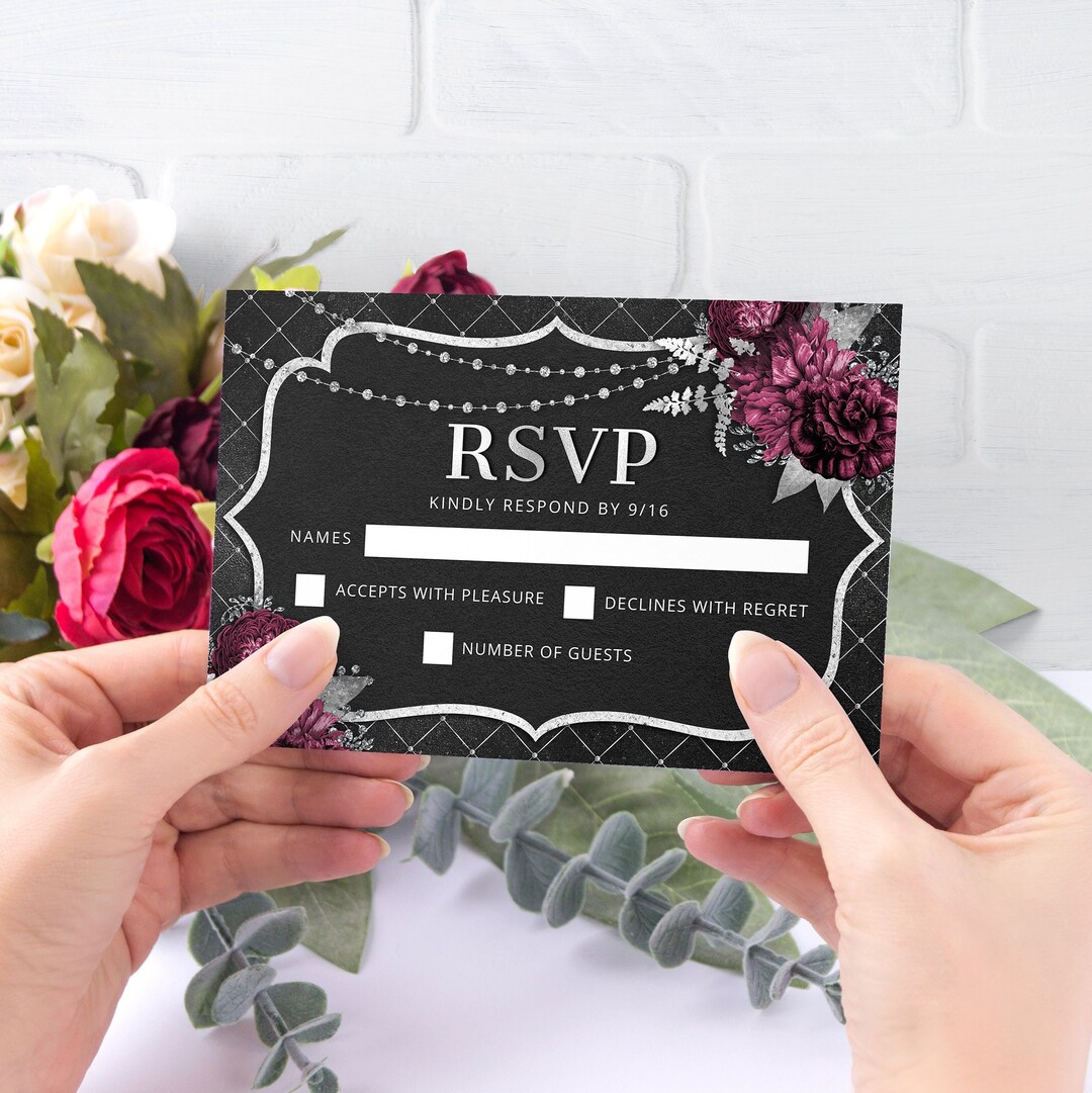 RSVP Card Template Response Card Template Response Card Black, Silver ...