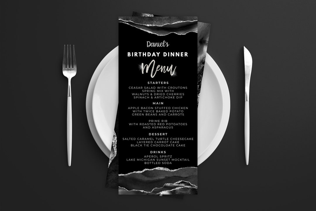 Black and Silver Menu Card - Menu Template and Drink Menu Event Menu ...