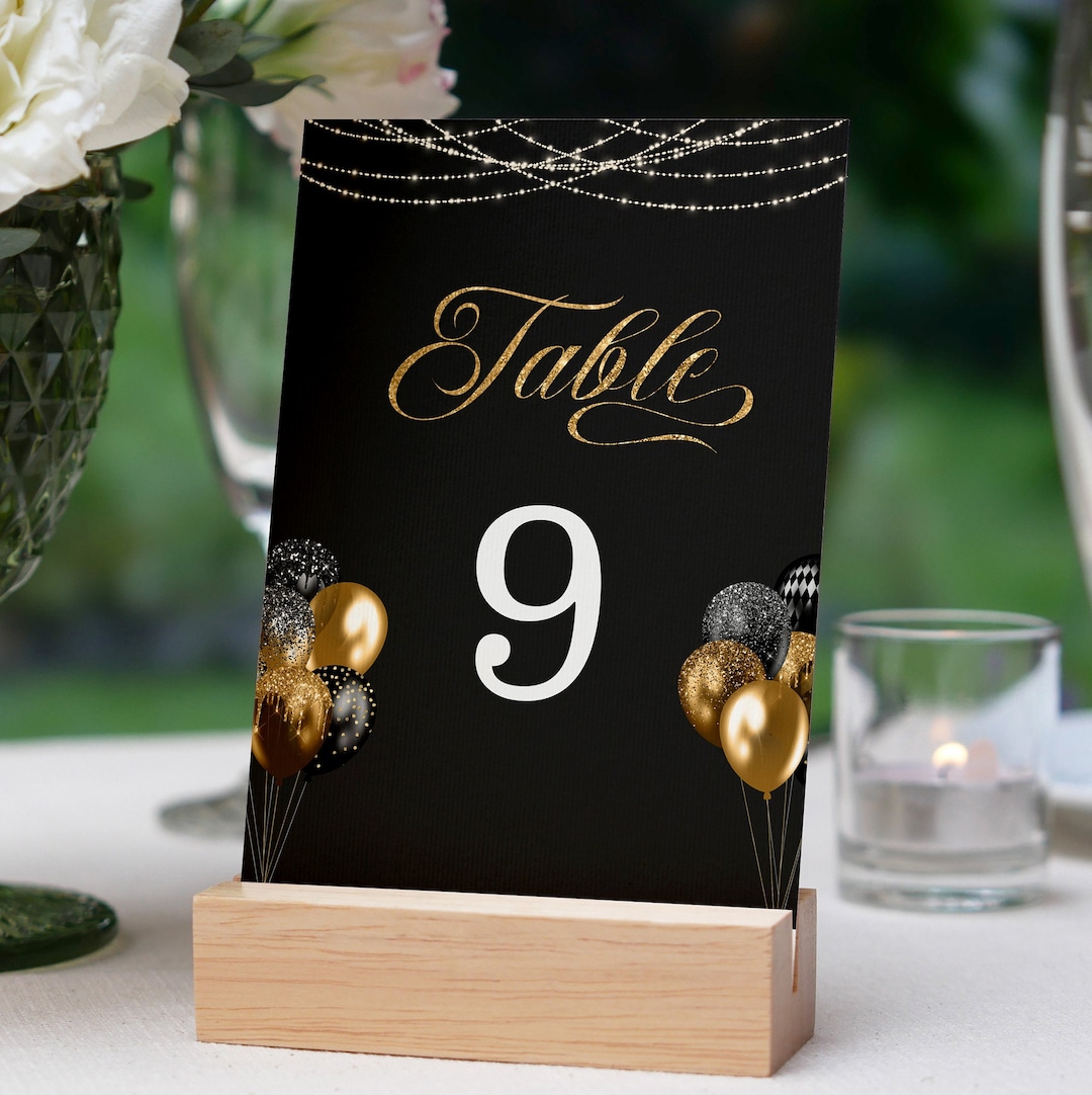 Black and Gold Table Numbers Template, Reception Table Numbers ...