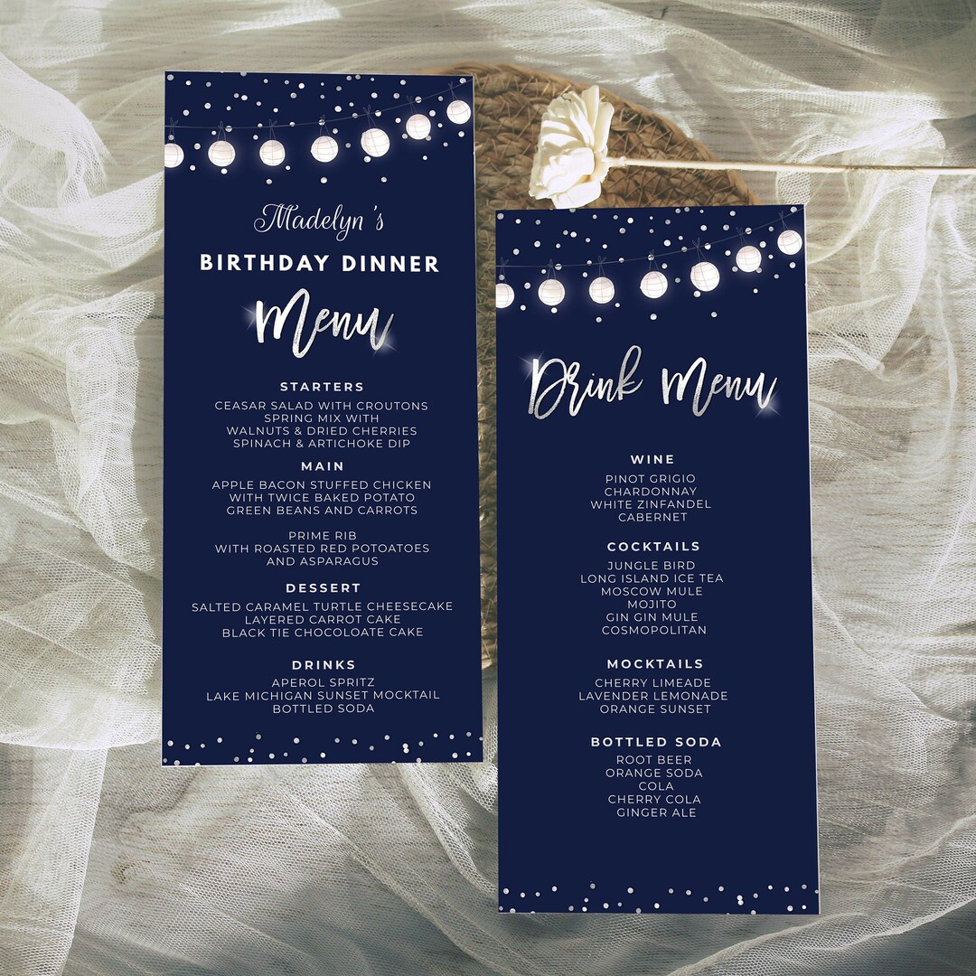 Editable Menu Template and Drink Menu Event Menu Template, Navy Blue ...