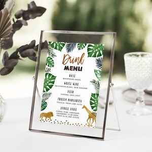 Safari Bar Menu - Drink Sign - Alcohol List - Jungle Safari Party ...