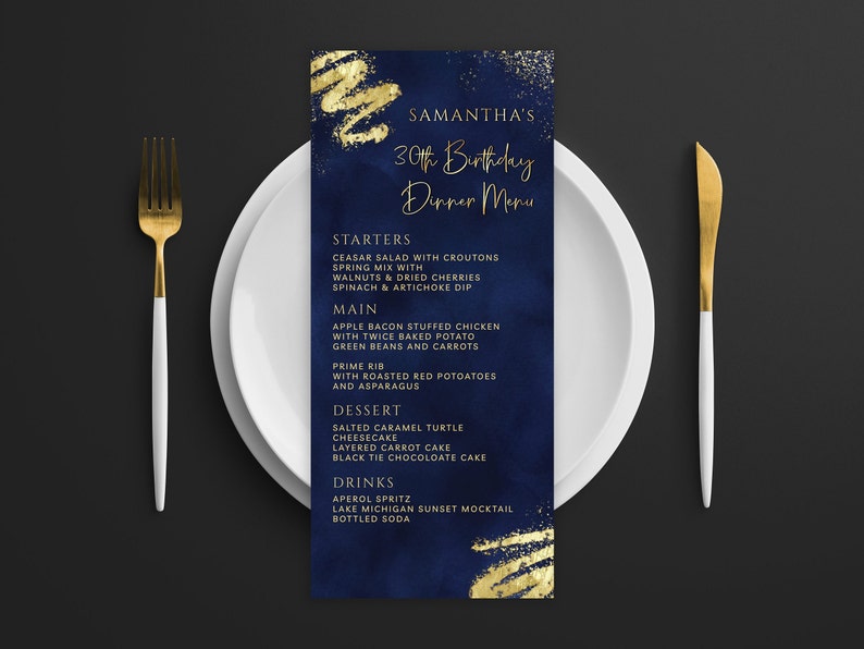 Luxury Navy Blue and Gold Menu Card Drink Menu Template - Etsy