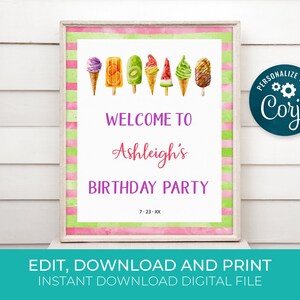 Editable Popsicle Birthday Welcome Sign, Summer Birthday Theme, Girl ...