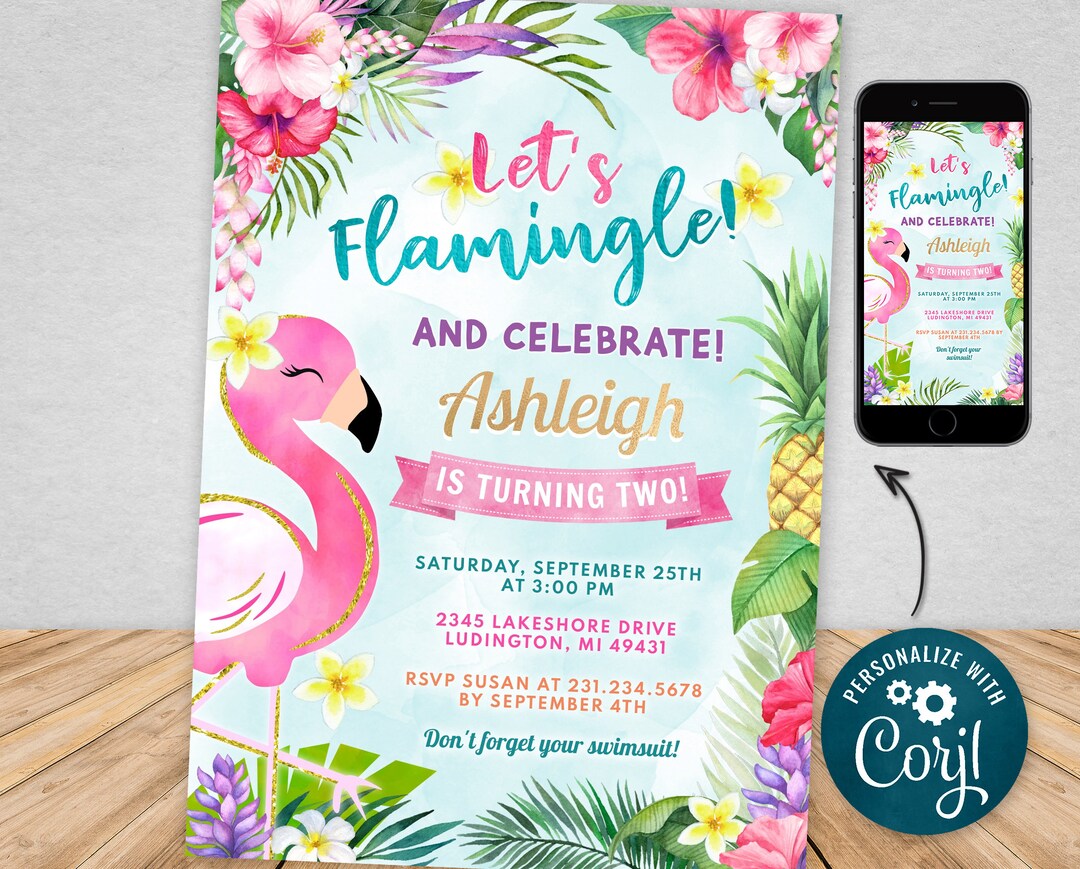 Digital and Printable Flamingo Birthday Party Invitation Flamingo Theme ...