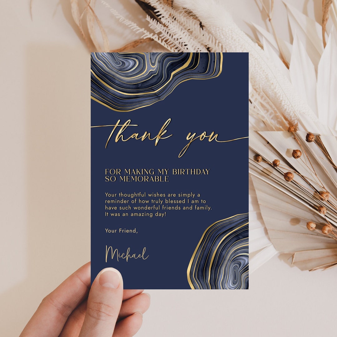 Navy Blue and Gold Thank You Card Template Modern Thank You Note 5x7 ...