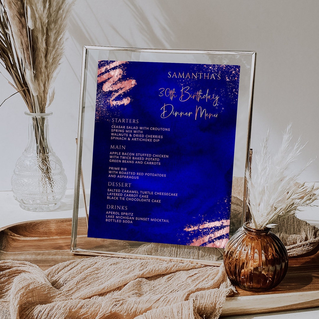 Royal Blue and Rose Gold Event Menu Template - Drink Menu Menu Template ...