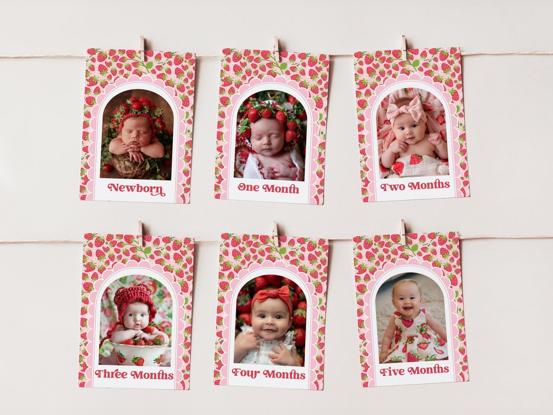 Strawberry First Birthday Photo Banner - Strawberry First Year Photo ...