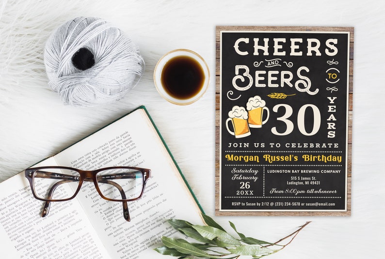 30th Cheers And Beers Birthday Party Invitation Thirty Wood And Etsy