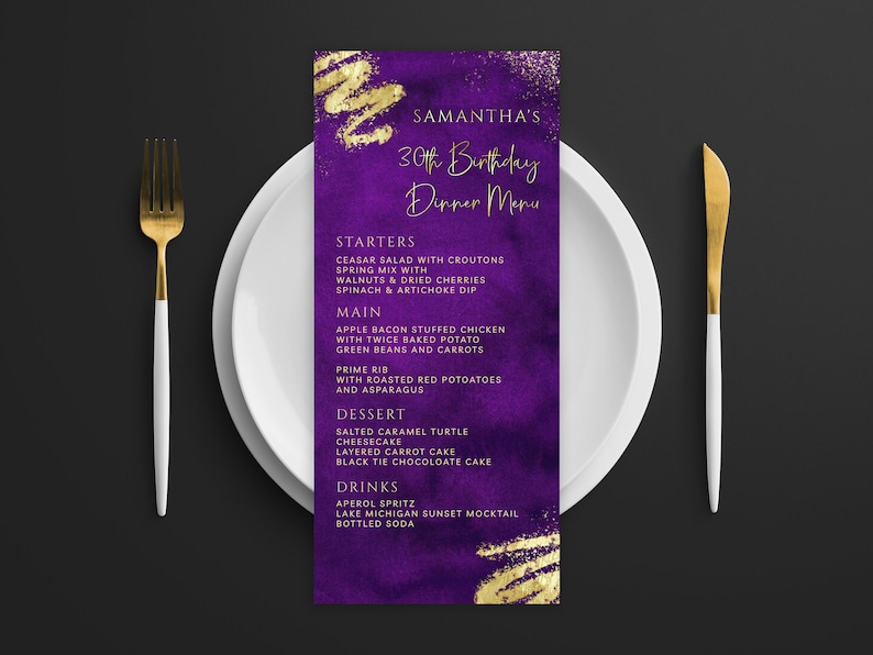 Luxury Purple and Gold Menu Card + Drink Menu Template - Digital ...
