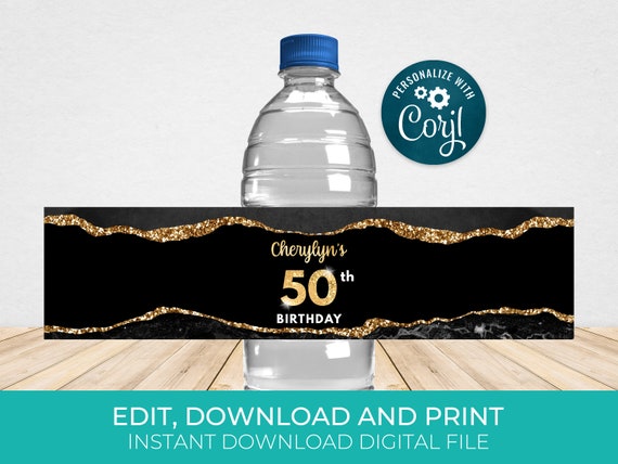 Birthday Stickers For Kids NEW Navy Water Bottle Wrapper, Blue And Gold ...