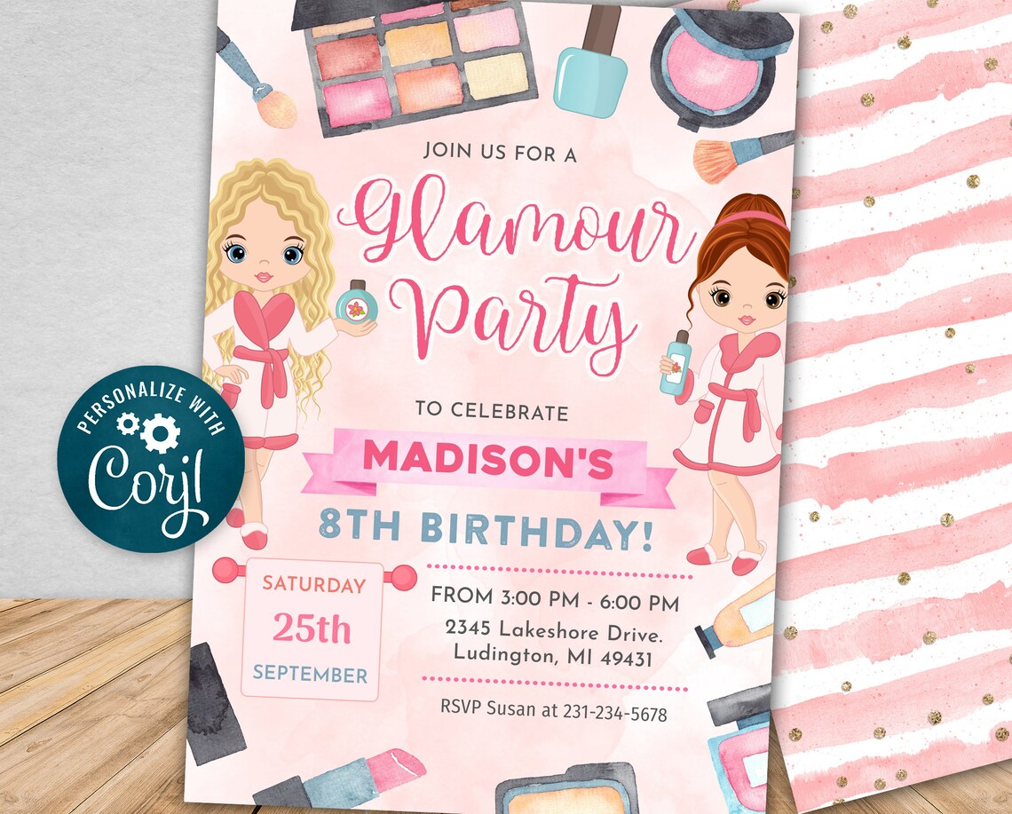 Spa Makeup Party Invitation - Girls Birthday Invitation - Glamour Glam ...