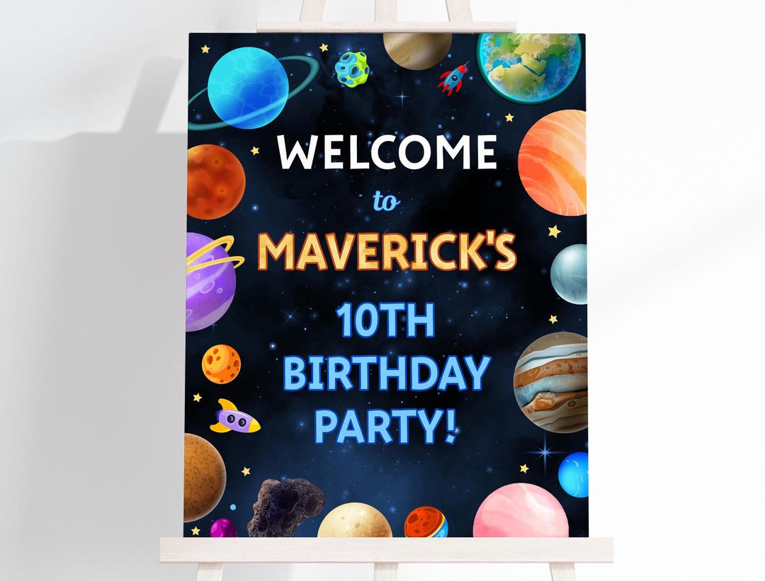 Outer Space Planet Birthday Welcome Sign Template - Outer Space Party ...