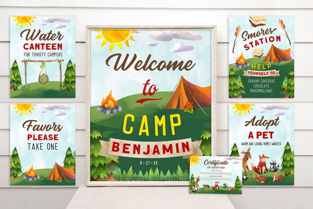 Editable Camping Birthday Party Sign Bundle - Birthday Sign - Camping ...