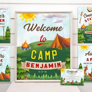 Editable Camping Birthday Party Sign Bundle - Birthday Sign - Camping ...