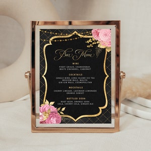 Black Pink and Gold Bar Menu Template Drink Menu Event Menu Template ...