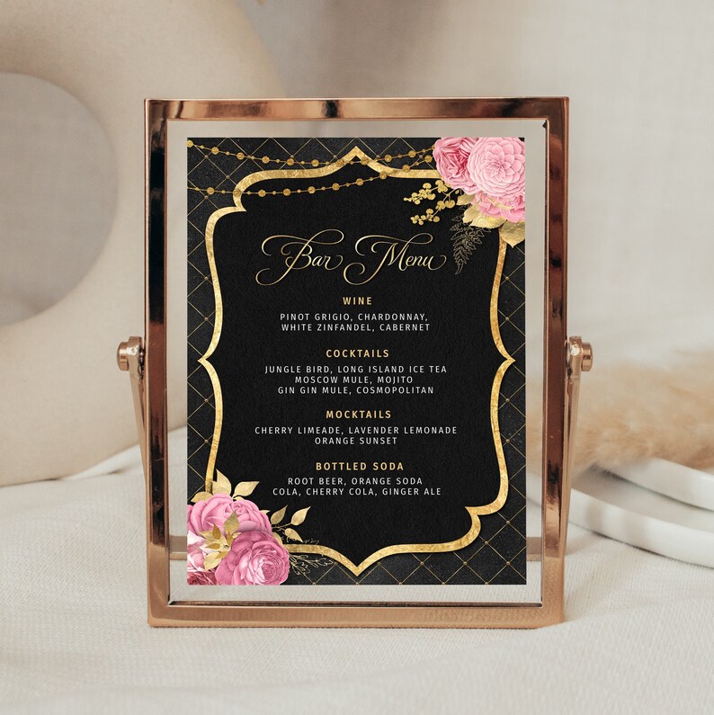 Black Pink and Gold Bar Menu Template Drink Menu Event Menu - Etsy