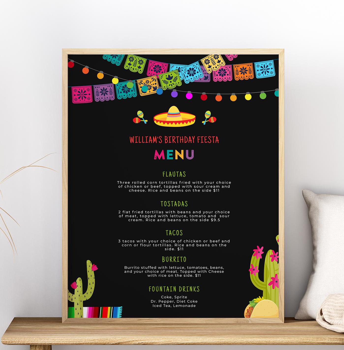 Fiesta Menu - Taco Bout a Party Menu Card - Menu Template and Drink ...