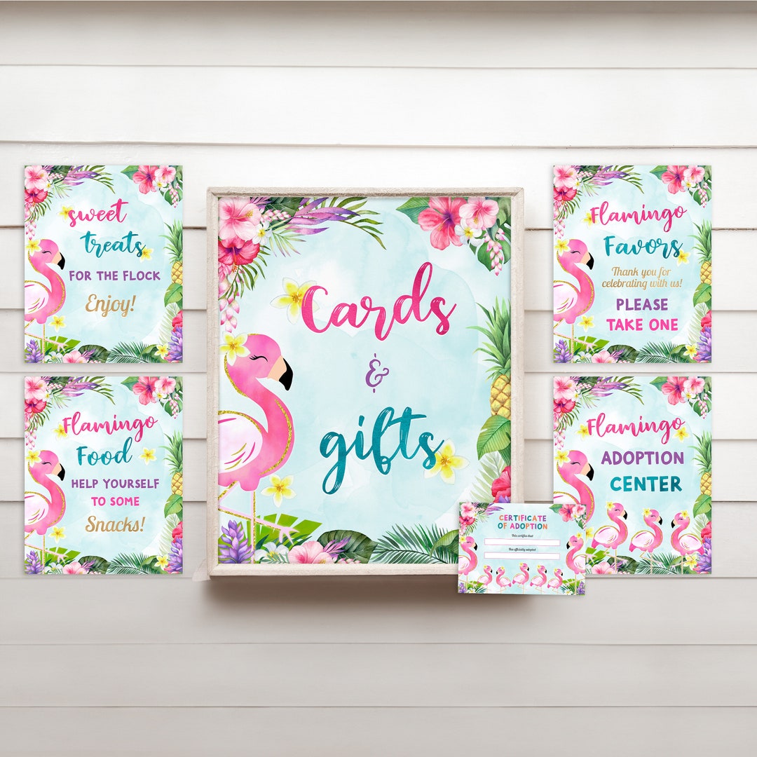 Flamingo Birthday Party Sign Templates, Tropical Flamingo Theme Party ...