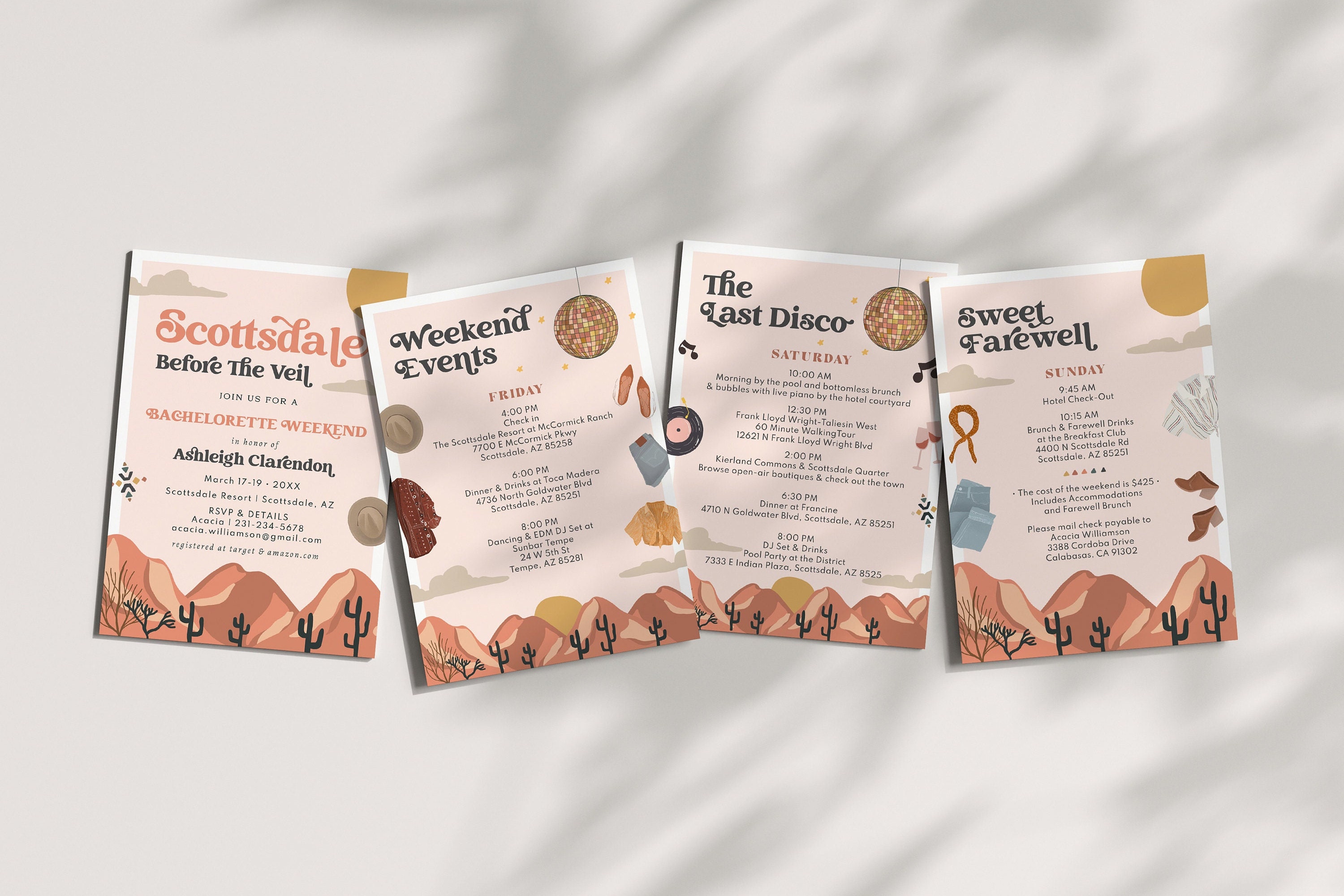 4 Page Desert Bachelorette Party Invitation Itinerary Template ...