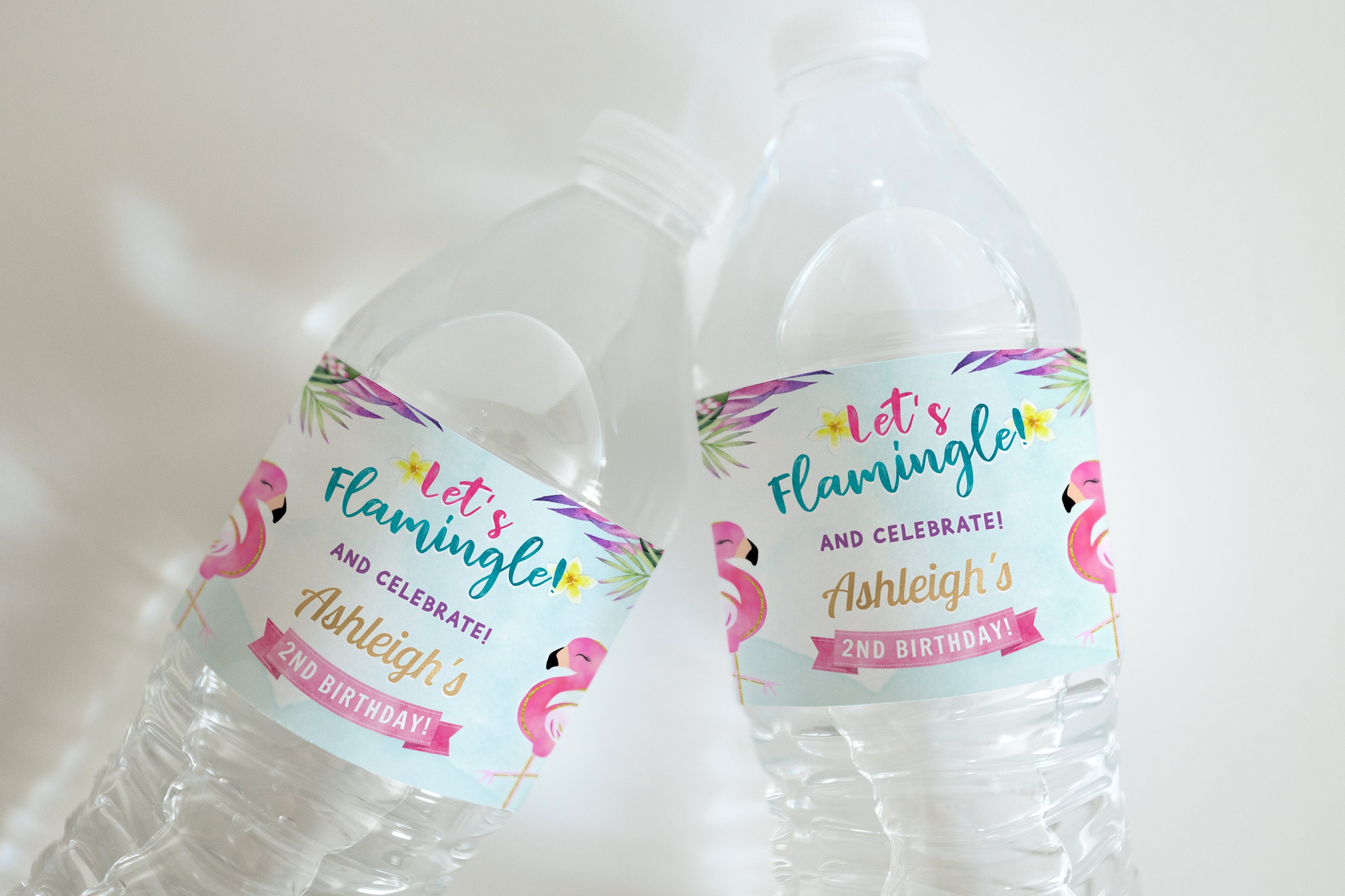 Flamingo Water Bottle Label Template, Tropical Flamingo Birthday Theme ...