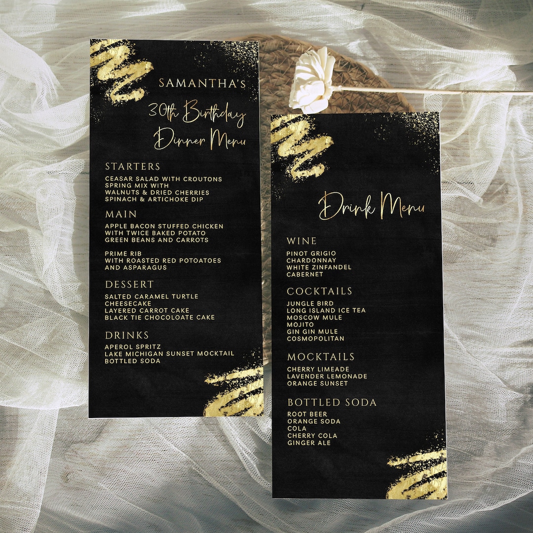 Luxury Black and Gold Menu Card + Drink Menu Template - Digital Instant ...