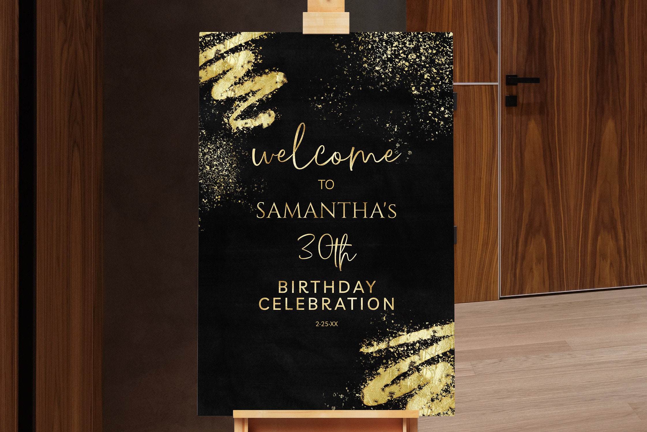 Birthday Welcome Sign Birthday Welcome Poster Black and Gold Glitter ...