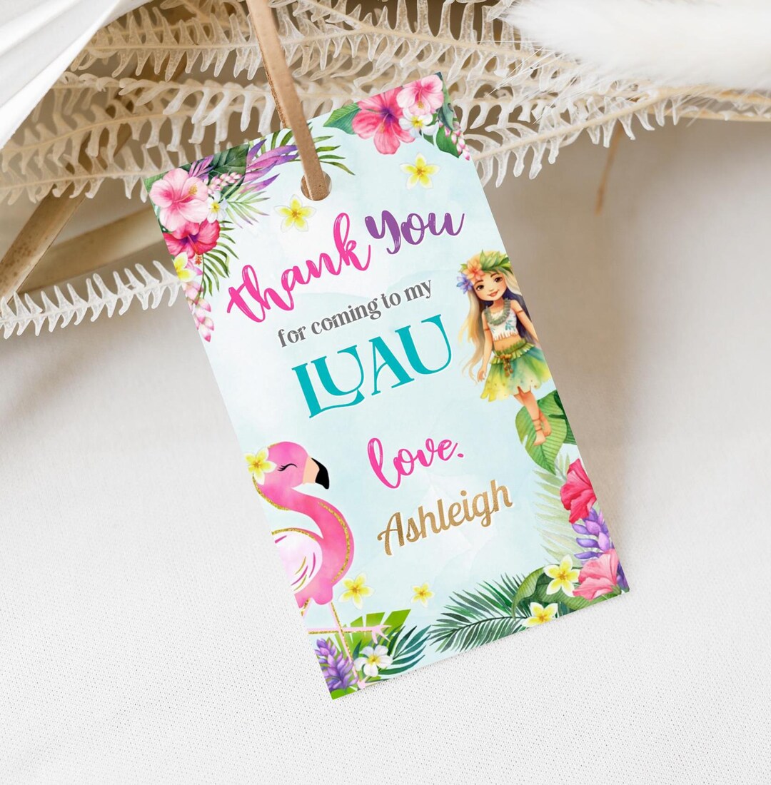 Aloha Luau Birthday Favor Tag Template - Hula Girl Luau Birthday ...