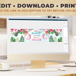 Flamingo Water Bottle Label Template, Tropical Flamingo Birthday Theme ...