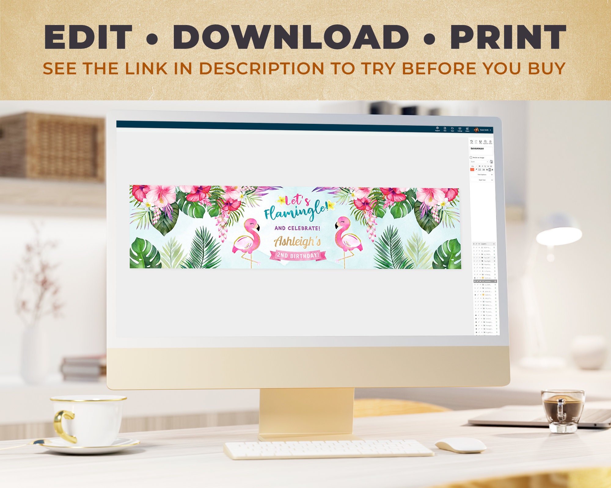 Flamingo Water Bottle Label Template, Tropical Flamingo Birthday Theme ...