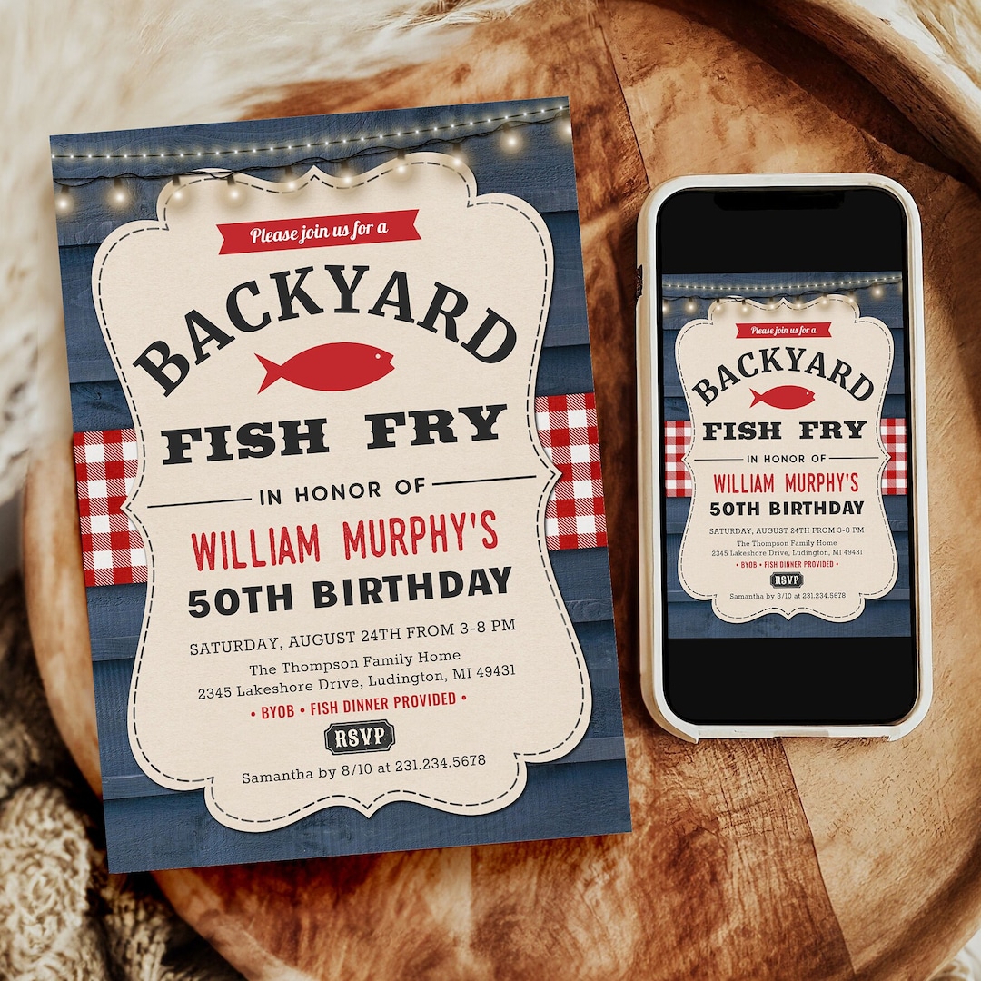 50th Back Yard Fish Fry Invitation - Birthday Party Invite - Summer ...