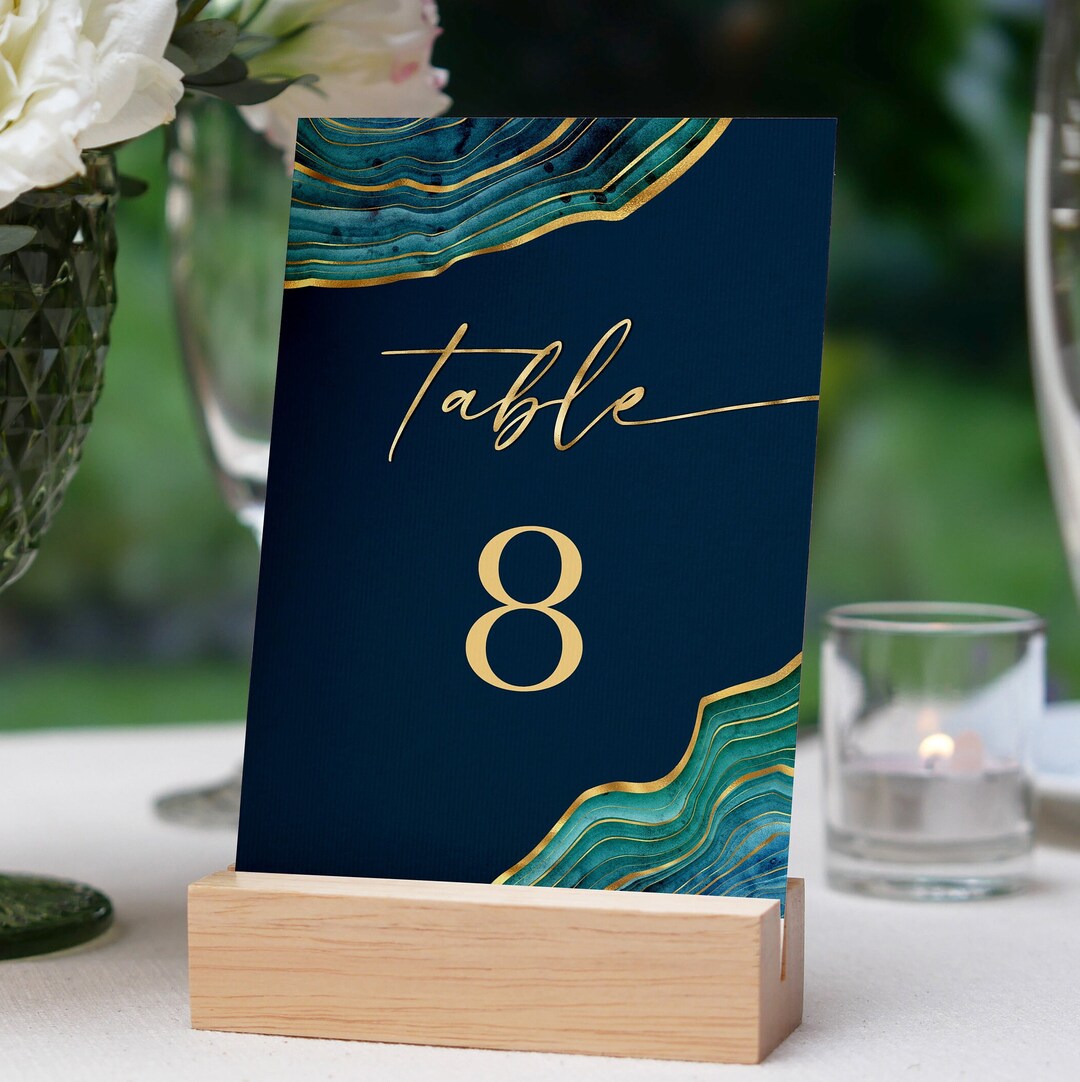 Modern Teal Blue Green and Gold Table Numbers Template - Reception ...