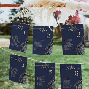 Navy Blue and Gold Seating Chart Cards + Banner - Modern Seating Plan ...