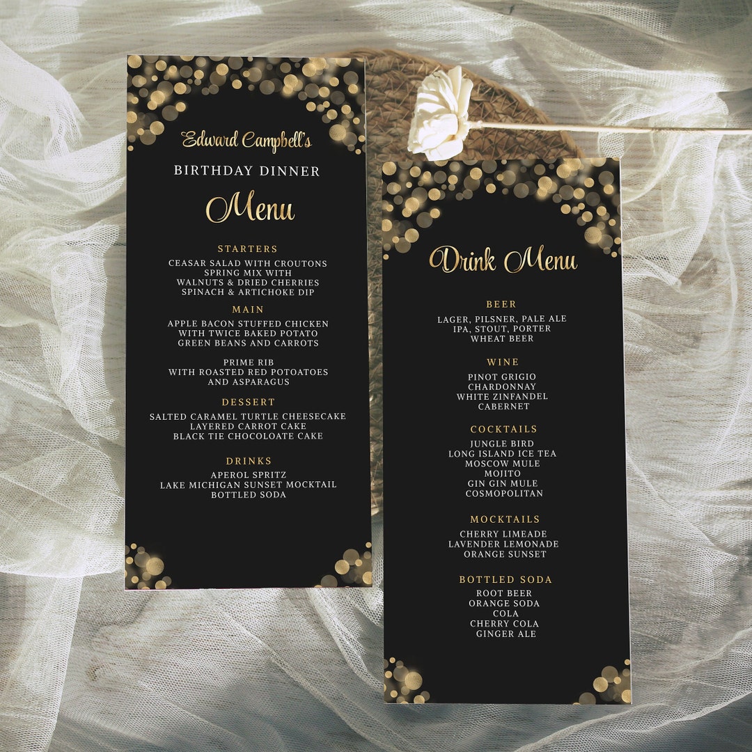 Black and Gold Menu Card - Menu Template and Drink Menu Event Menu ...