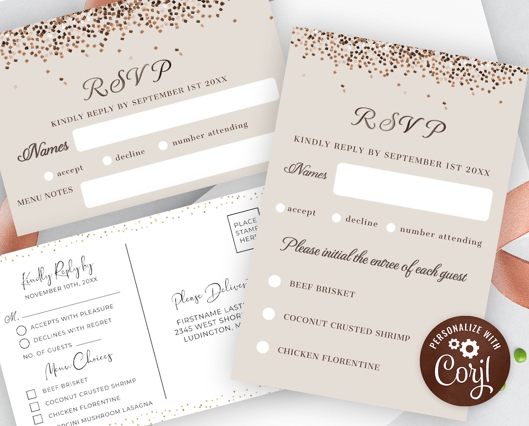 RSVP Card Template - Response Card Template Sparkly Glitter Boho ...