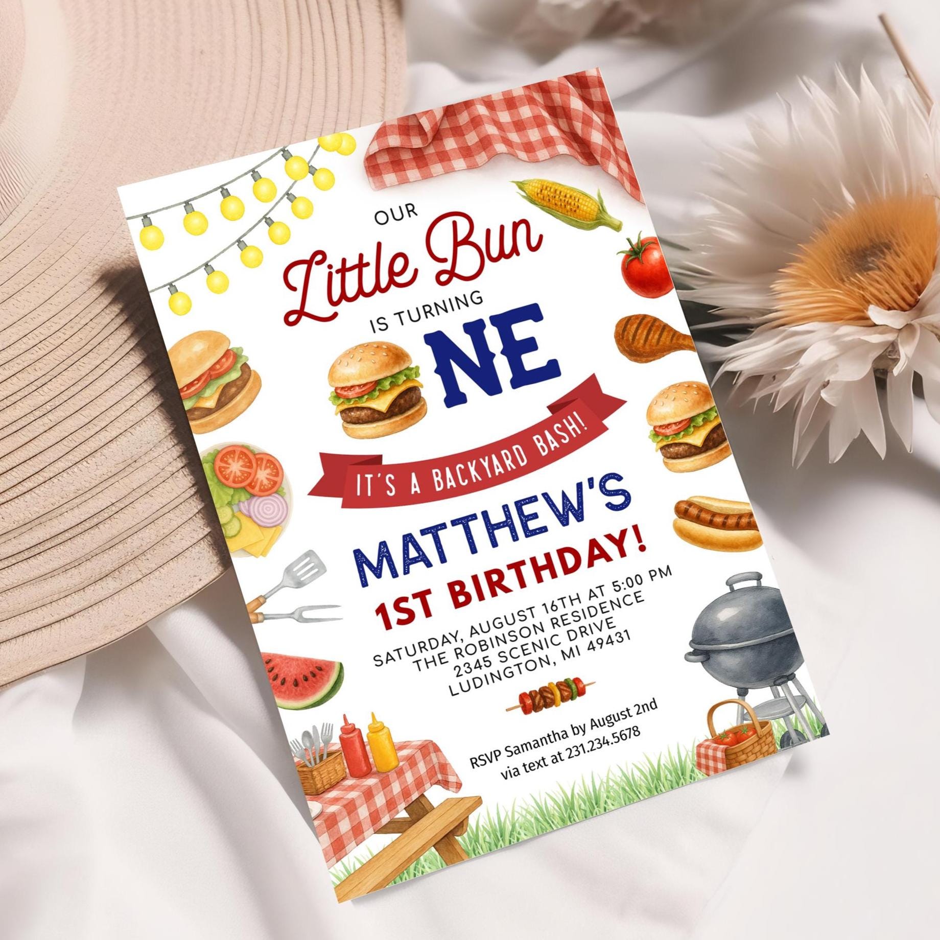 BBQ 1st Birthday Invitation – Boy 1st Birthday Invite - Cookout Party ...