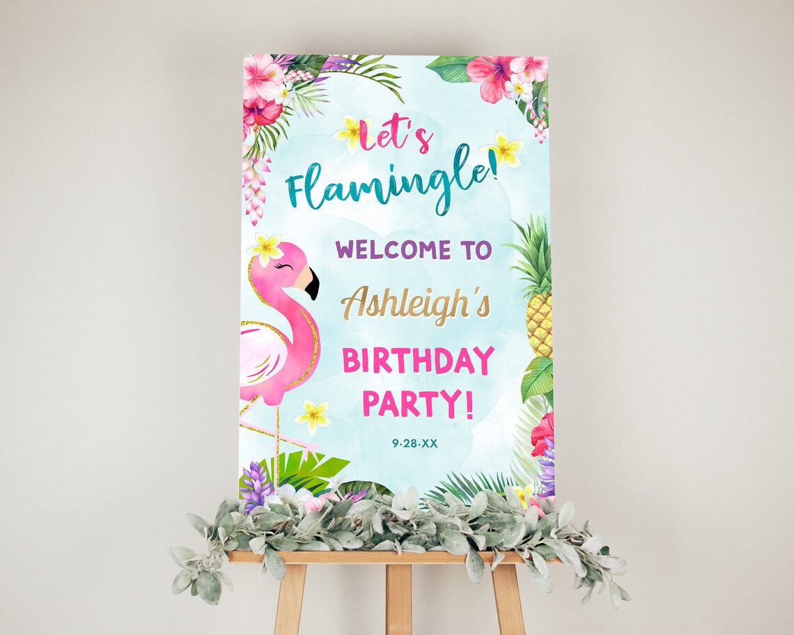 Flamingo Party Welcome Sign, Tropical Flamingo Theme Party Sign ...