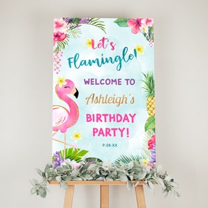 Flamingo Party Welcome Sign, Tropical Flamingo Theme Party Sign ...