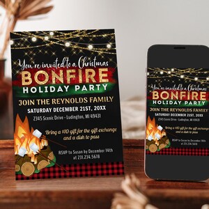 Editable Christmas Bonfire Invitation - Christmas Party Invite ...
