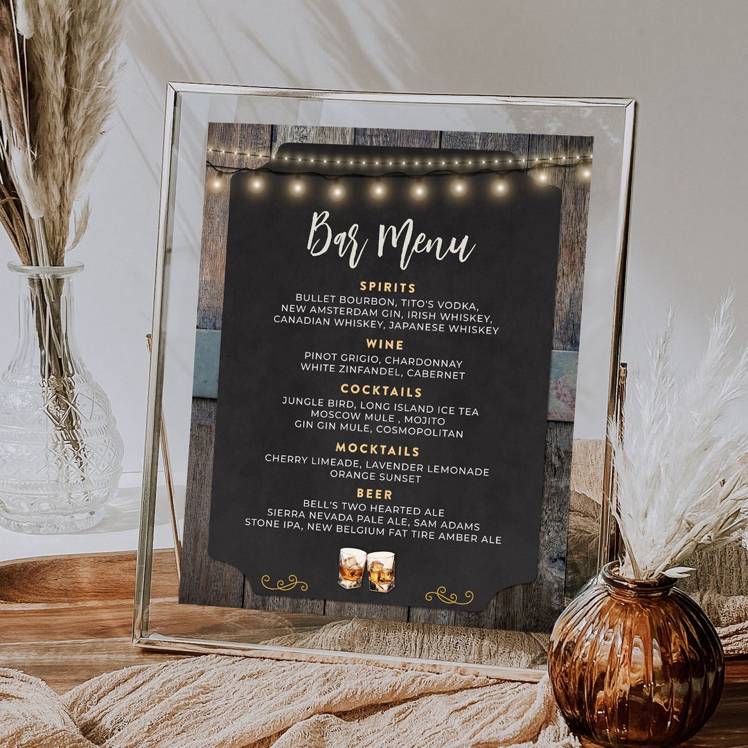 Rustic Cheers & Beers Whiskey Drink Menu Event Menu Template Digital ...