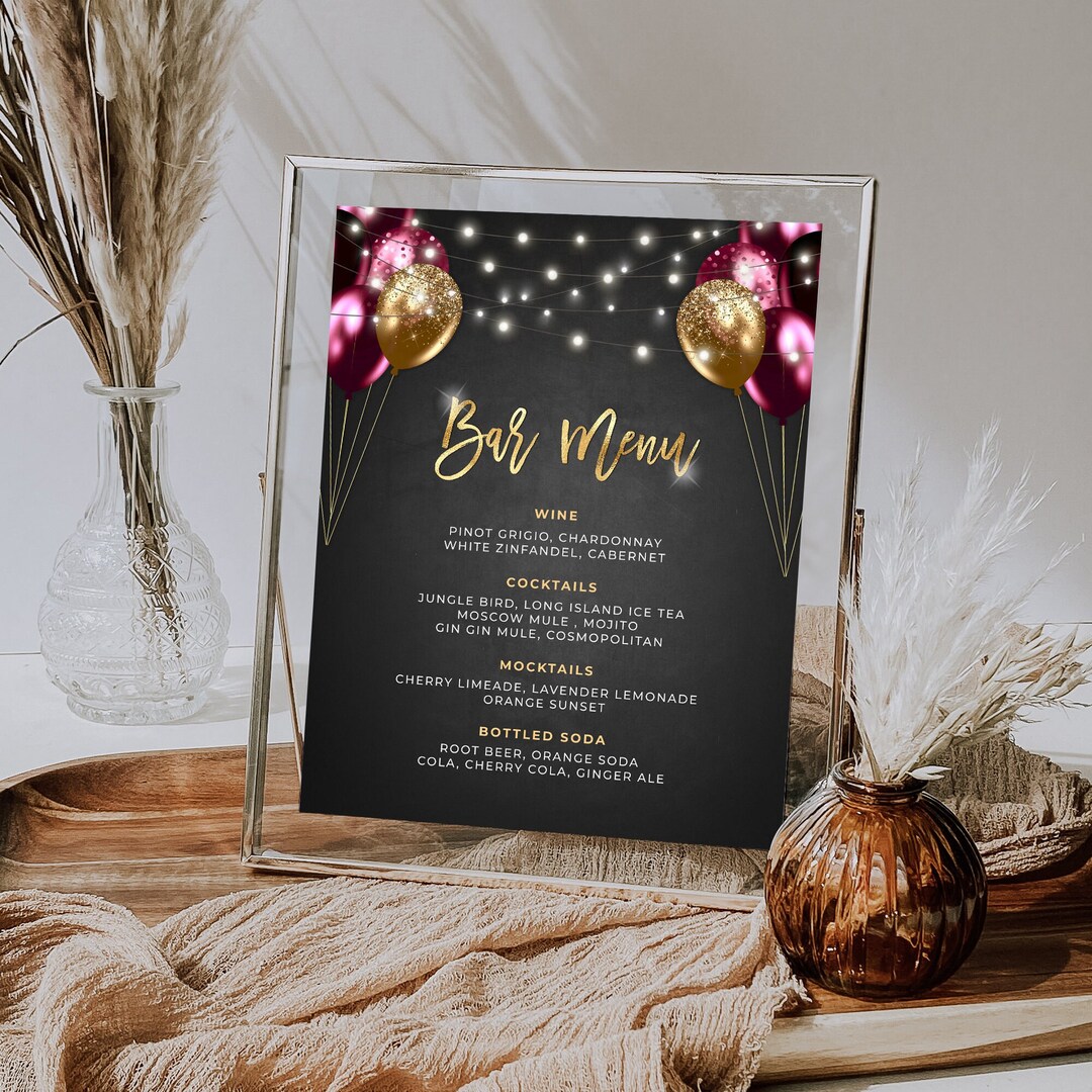 Black, Burgundy and Gold Bar Menu - Drink Menu Event Menu Template ...