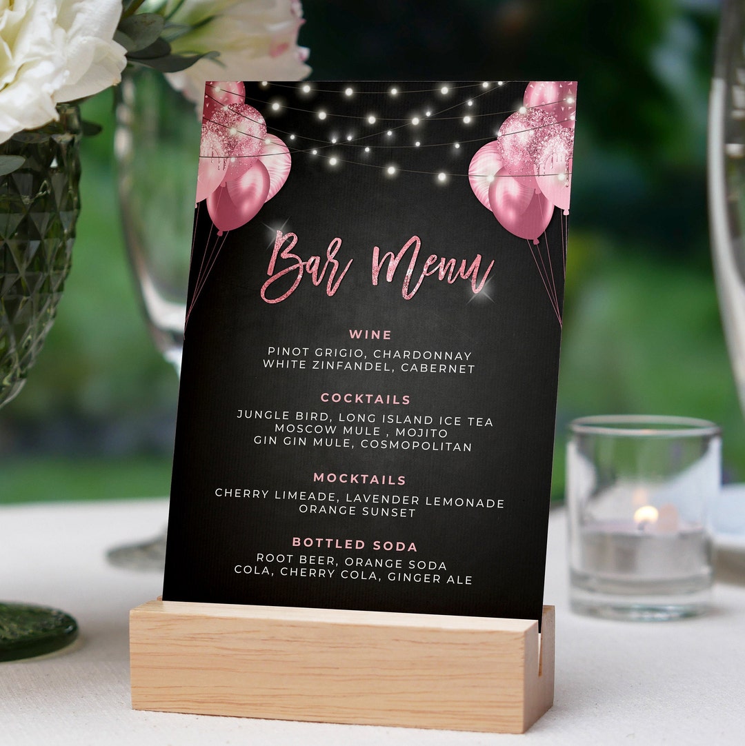 Pink and Black Bar Menu - Drink Menu Event Menu Template Digital ...