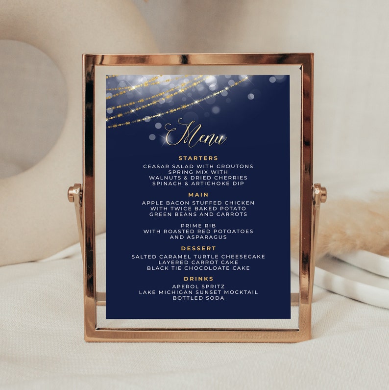 Blue and Gold Menu Template Event Menu Template 5x7 & 8x10 - Etsy