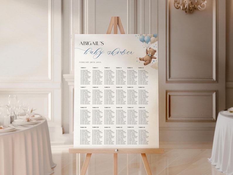 Teddy Bear Baby Shower Seating Chart Template - Editable Digital ...