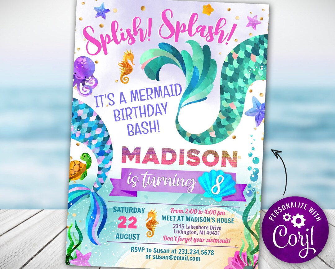 Mermaid Invitation, Editable Mermaid Party Invite, Mermaid Party ...